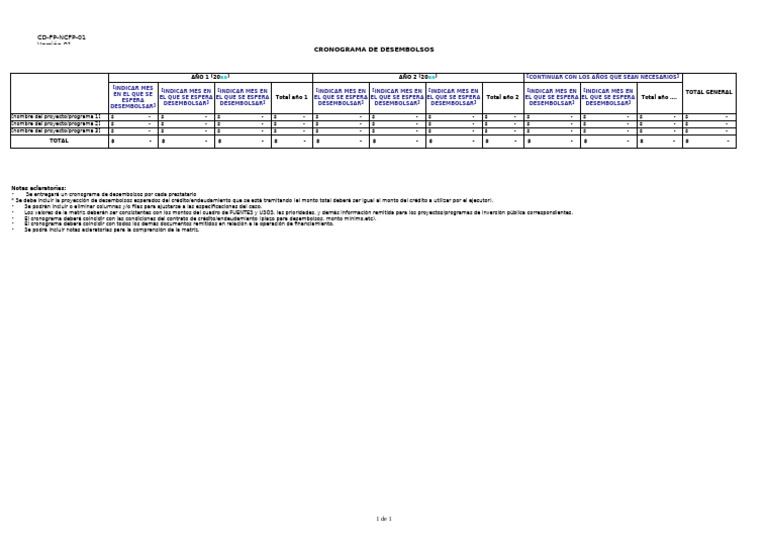 Plantilla de Cronograma de Desembolsos | PDF