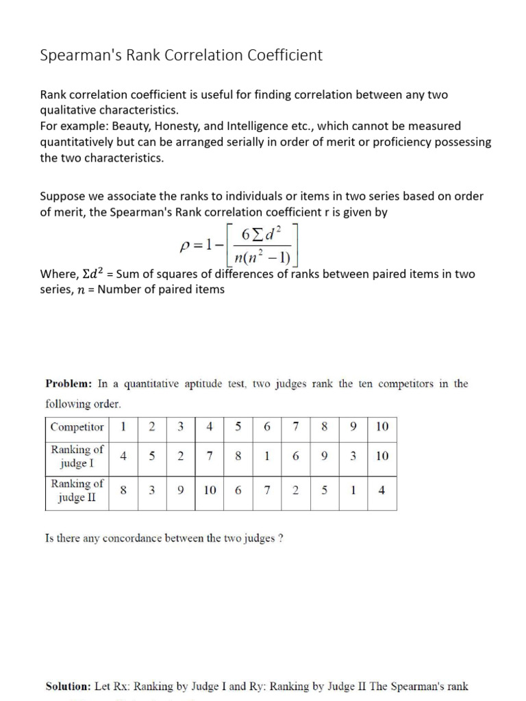 Spearman's Rank Correlation Coefficient | PDF