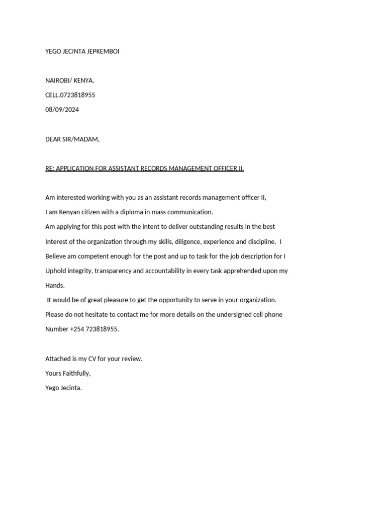 Application for Assistant Records Officer II | PDF | Kenya