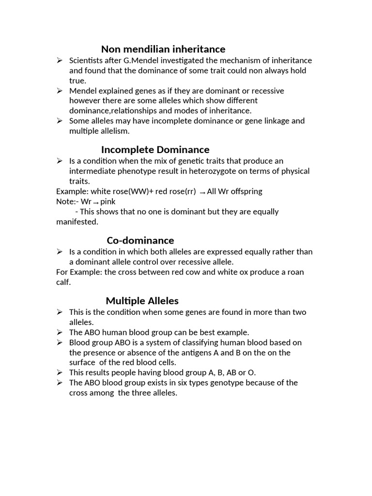 Non mendilian inheritance | PDF | Dominance (Genetics) | Allele