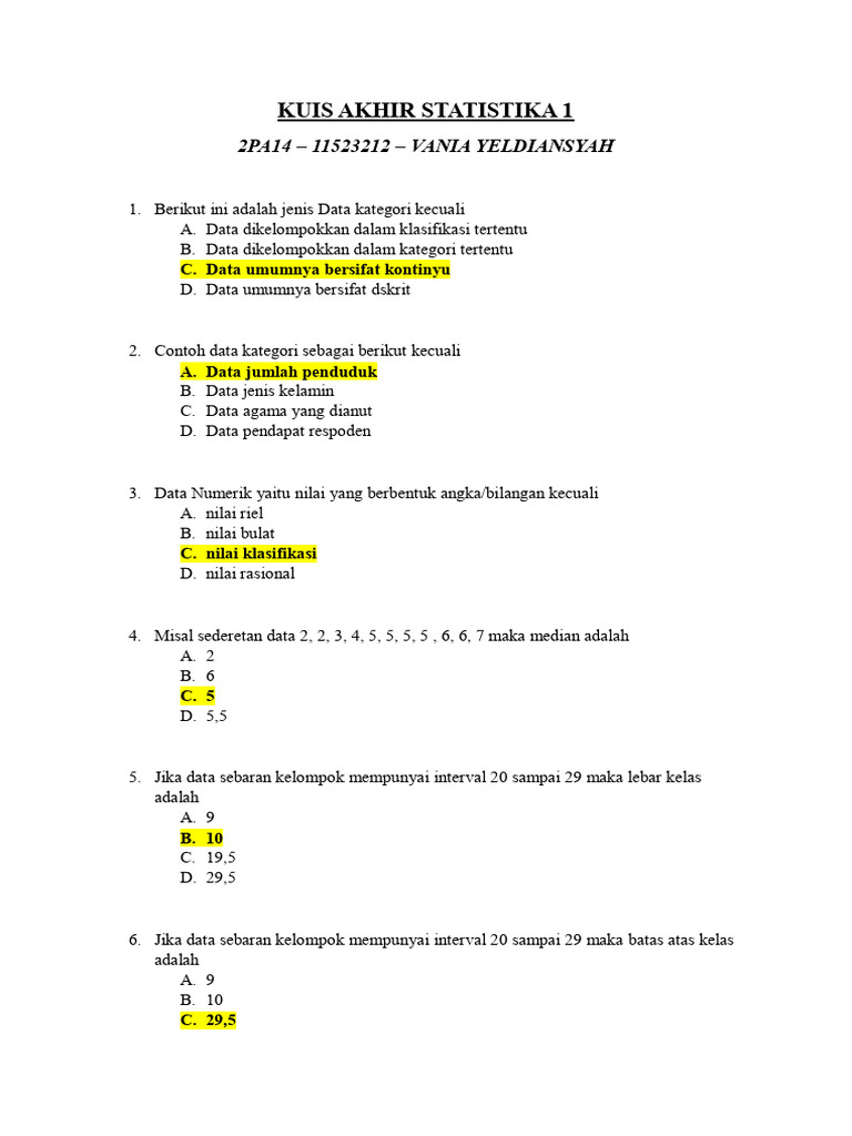 Kuis Akhir Statistika 1 | PDF