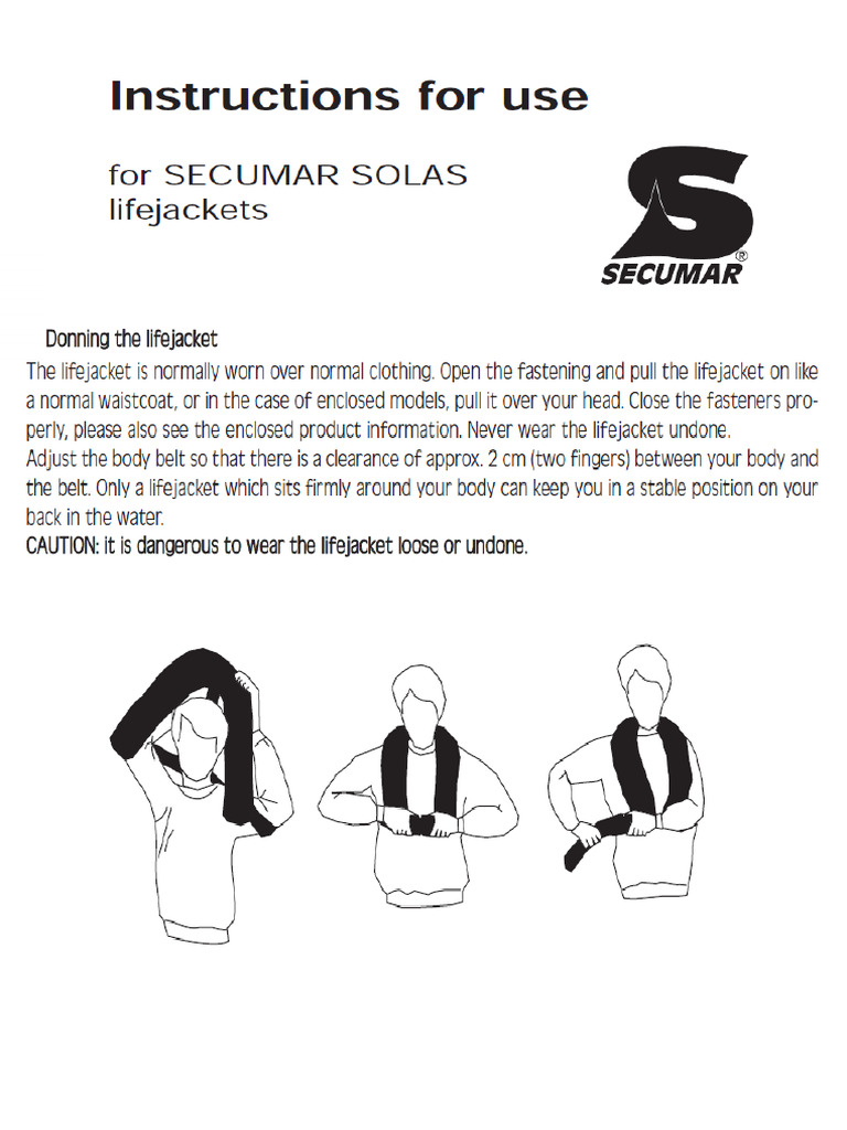 Secumar Inflatable Lifejacket Donning Instructions | PDF