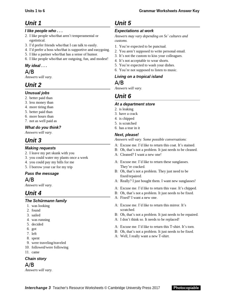 Grammar Worksheets AnswerKey | PDF