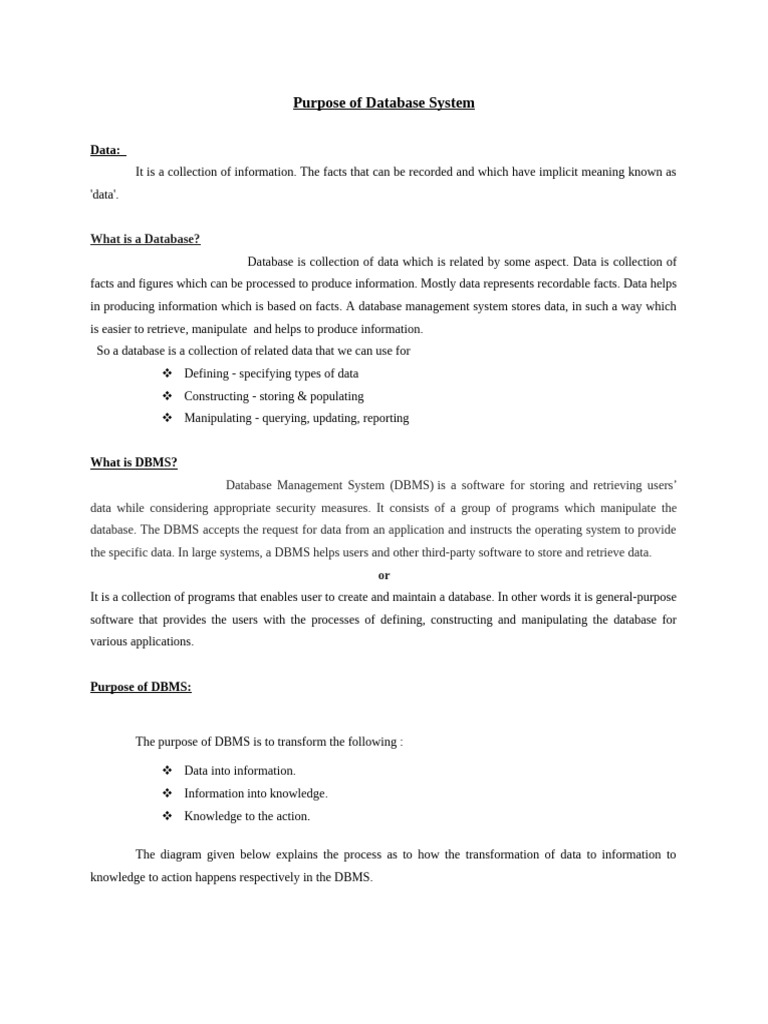 1.Purpose of Database System | PDF | Databases | Computer File