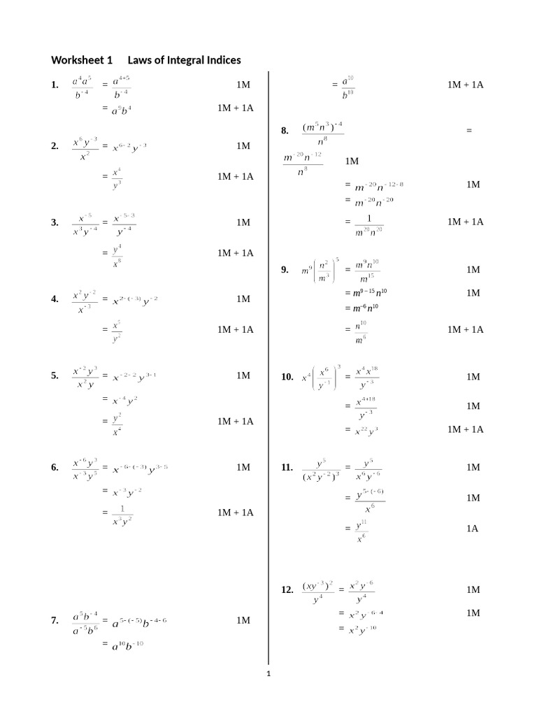 L2 Paper 1 01 Laws of Integral Indices Sol Eng | PDF