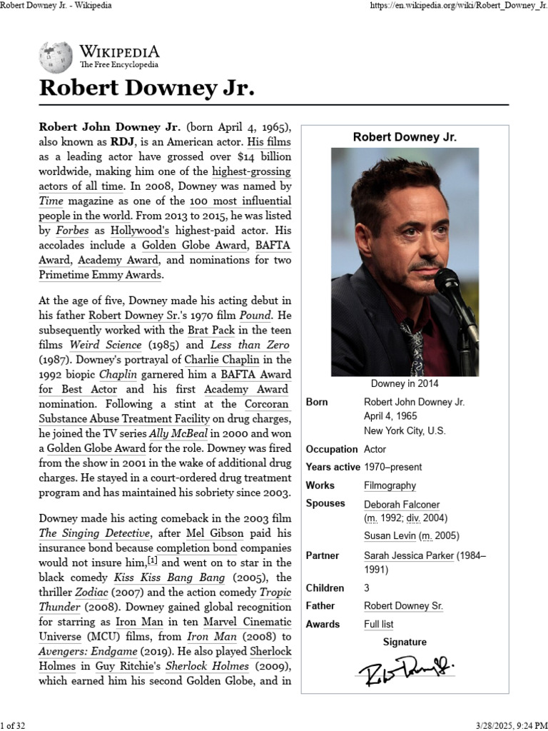 Robert Downey Jr. - Wikipedia | PDF