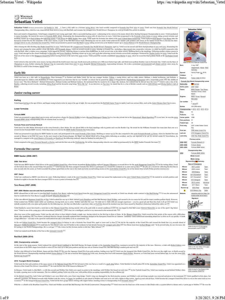 Sebastian Vettel - Wikipedia | PDF | Formula One | Formula One Grands Prix