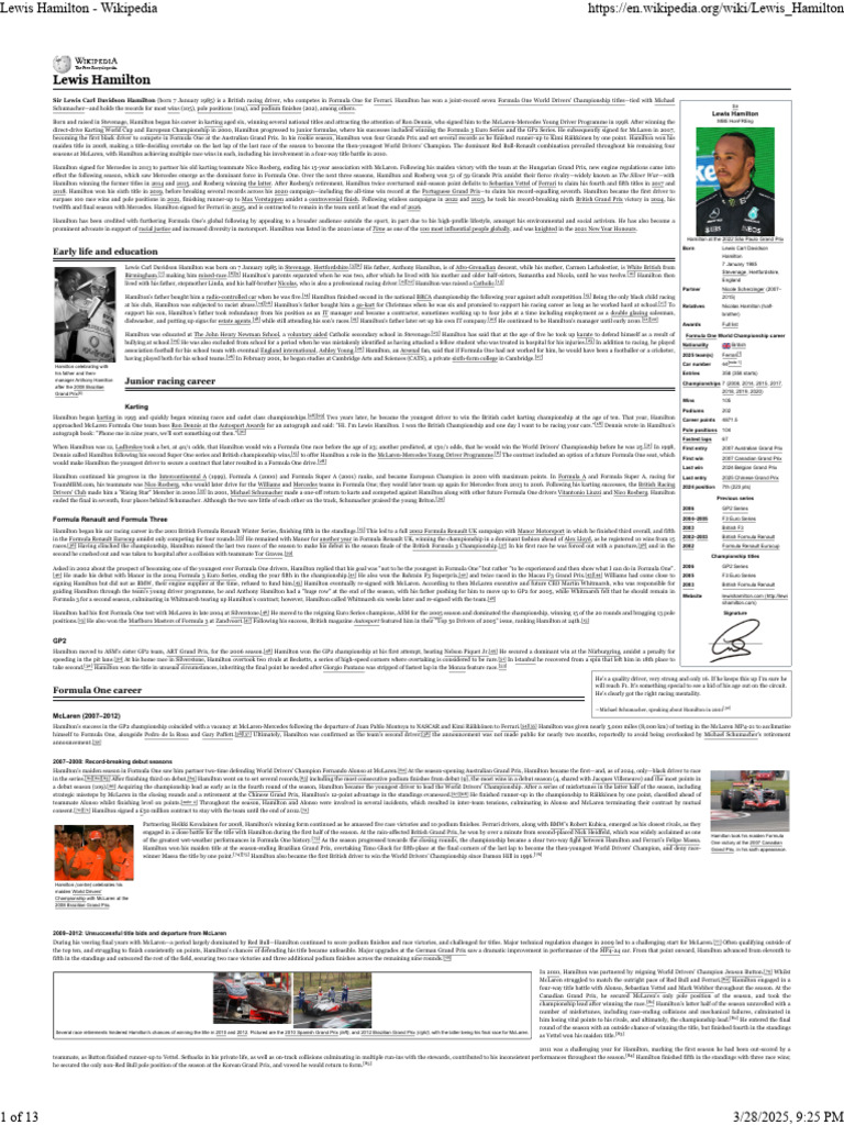Lewis Hamilton - Wikipedia | PDF | Formula One | National Grands Prix