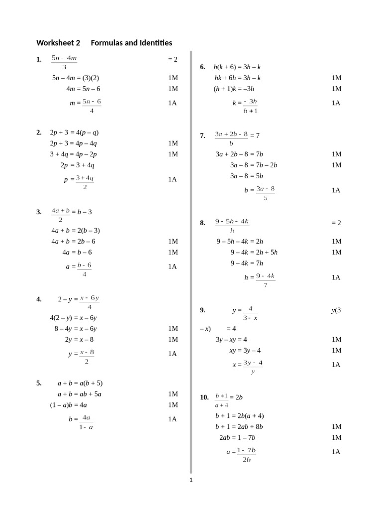 L2 - Paper 1 - 02 - Formulas and Identities - Sol - Eng | PDF