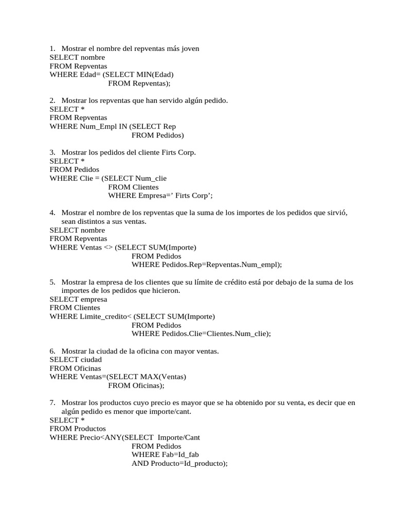 Consultas SQL para gestión de ventas | PDF