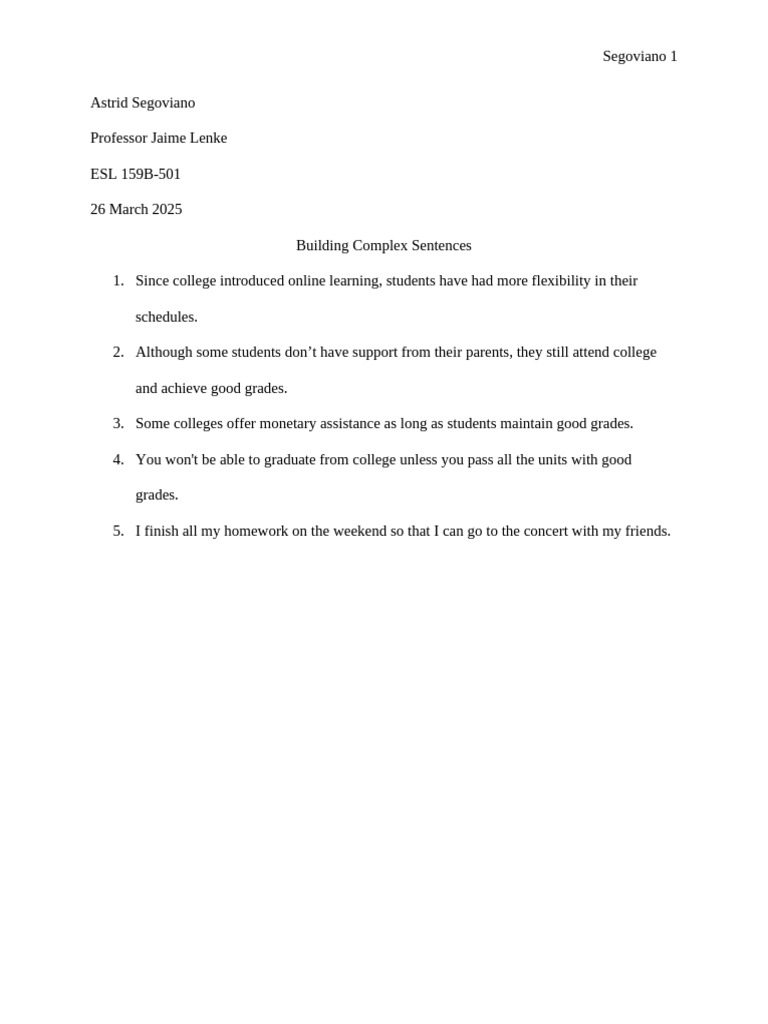 Building Complex Sentences Sentences With A Variety of Subordinating ...