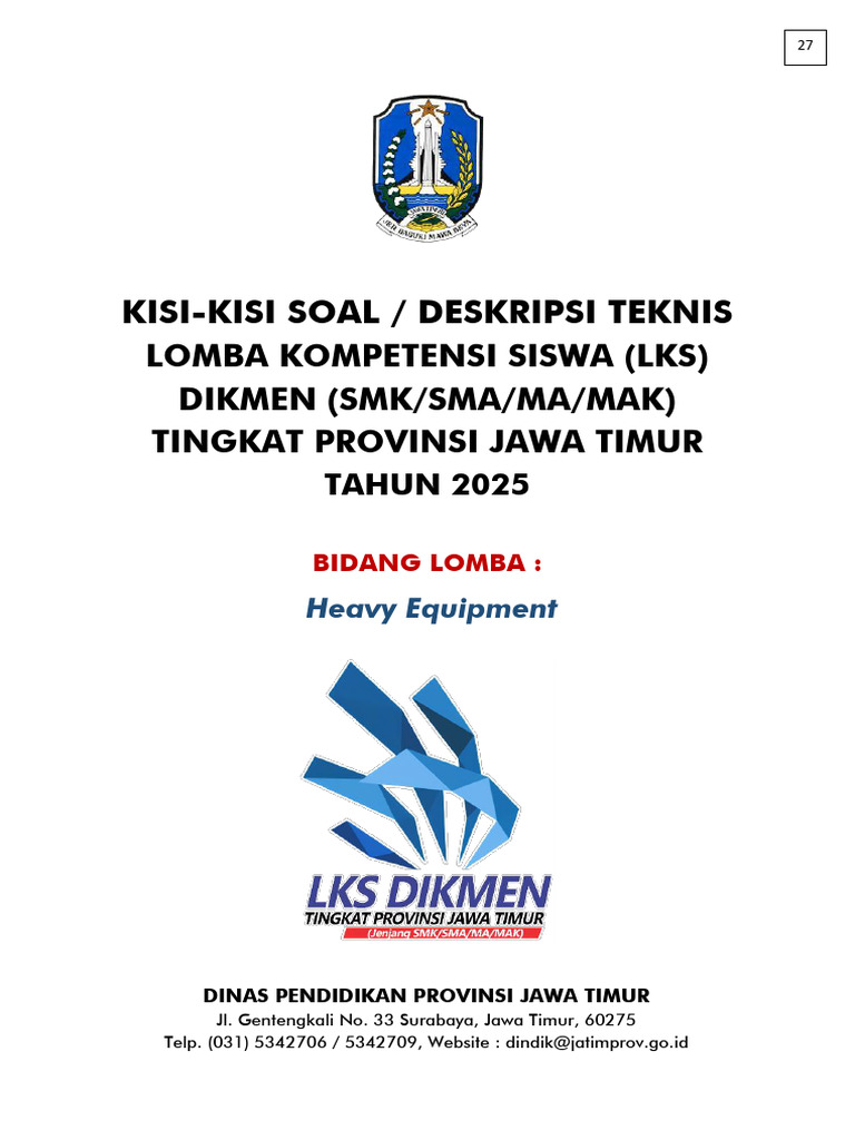 27 Heavy Equipment - Kisi2 Deskripsi Teknis LKS Dikmen Tk. Jatim 2025 | PDF