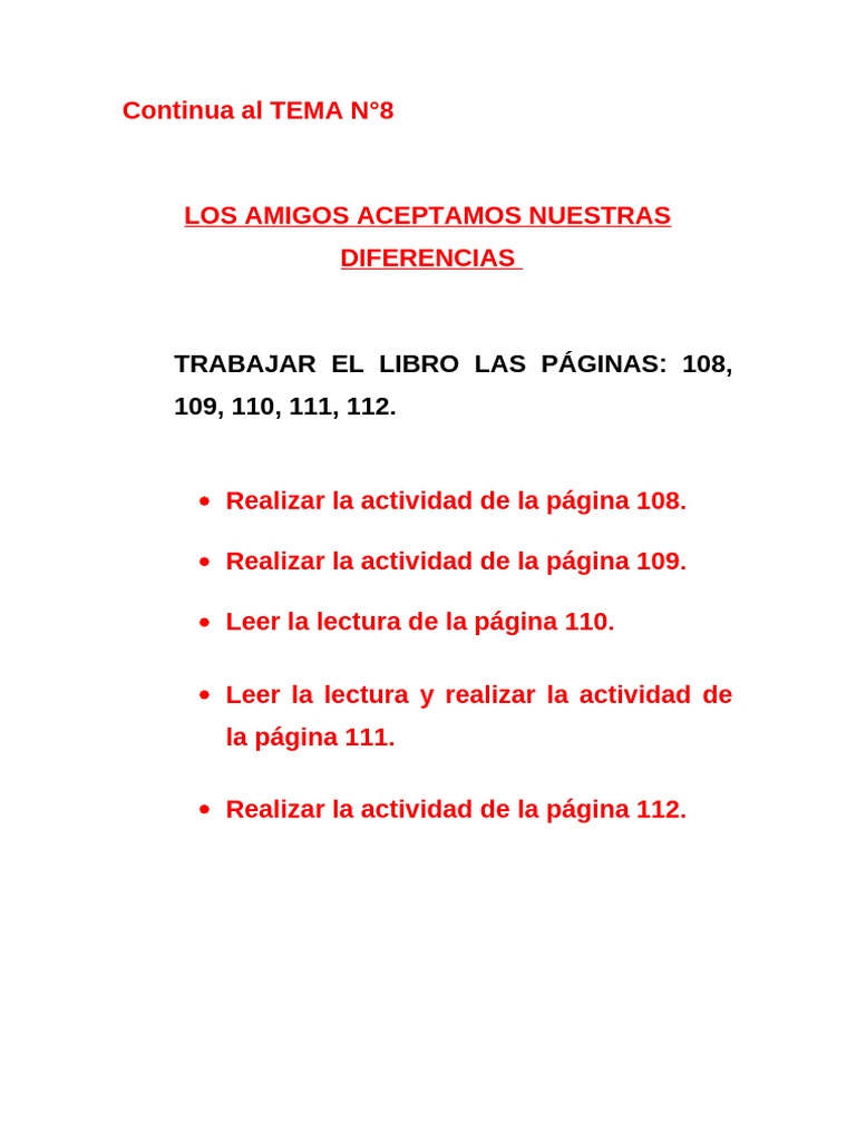5to Prim. TEMA N°8 LOS AMIGOS ACEPTAMOS NUESTRAS DIFERENCIAS (PARTE II) | PDF