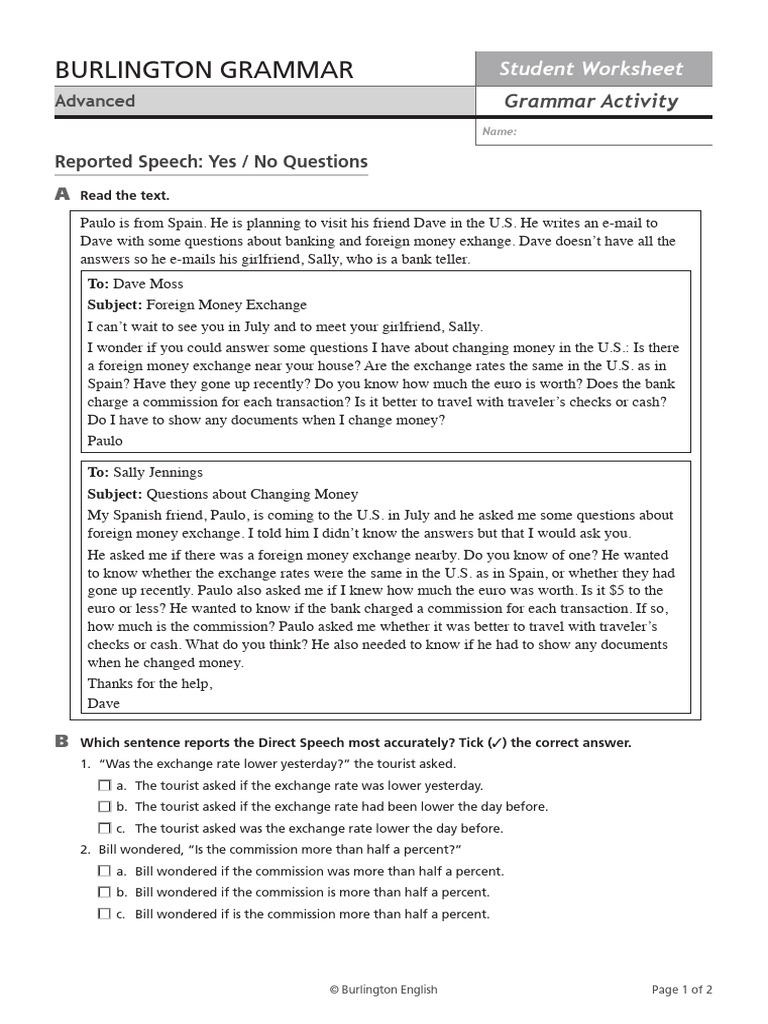 Reported Speech Yes or No Questions | PDF | Money | Economies