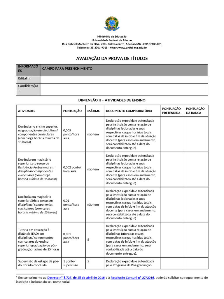 Avaliacao Da Prova de Titulos-Atv-Ensino | PDF | Pós-graduação | Mestrado