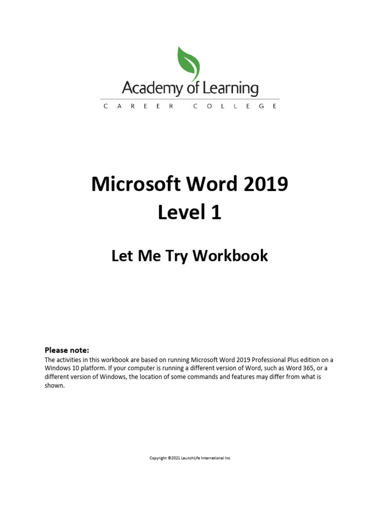 Wrd19e1lmt - Word 2019 Level 1 | PDF | Window (Computing) | Microsoft Word
