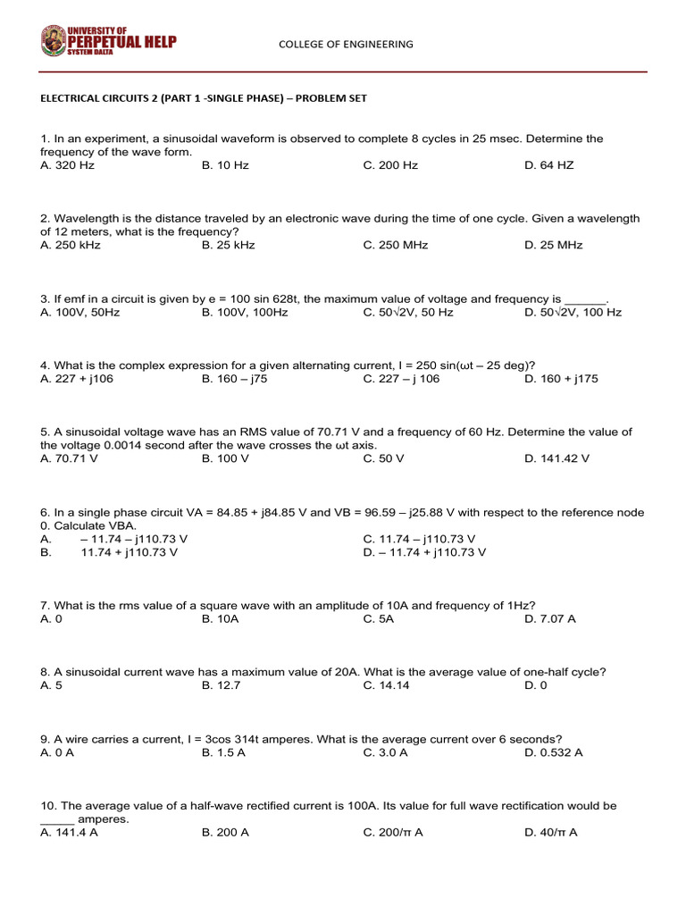 PS03 - Electrical Circuits 2 Part 1 Single Phase | PDF | Electrical Impedance | Series And ...