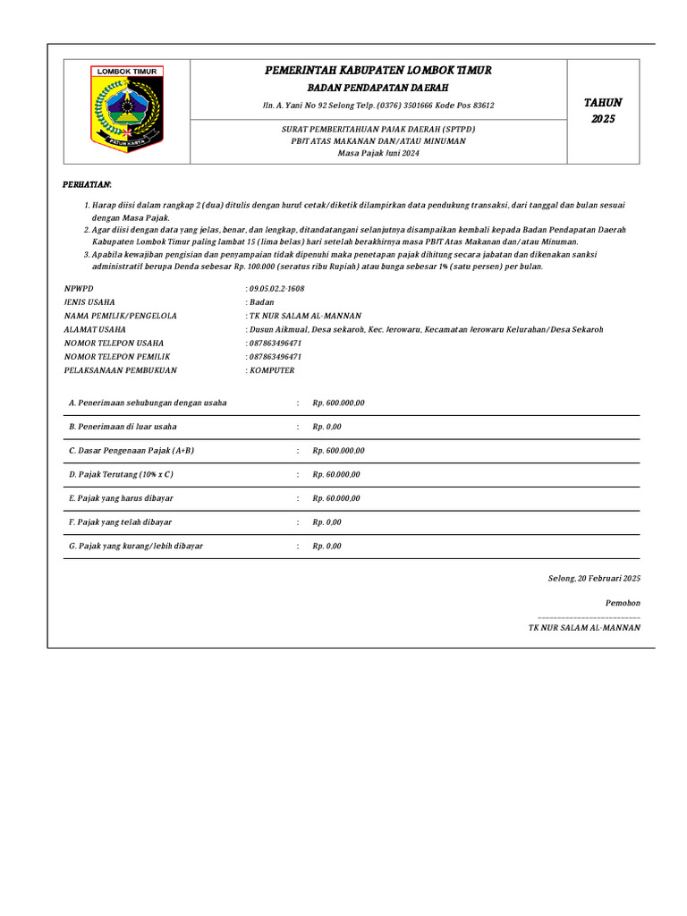 SPTPD PBJT Atas Makanan dan_atau Minuman | PDF