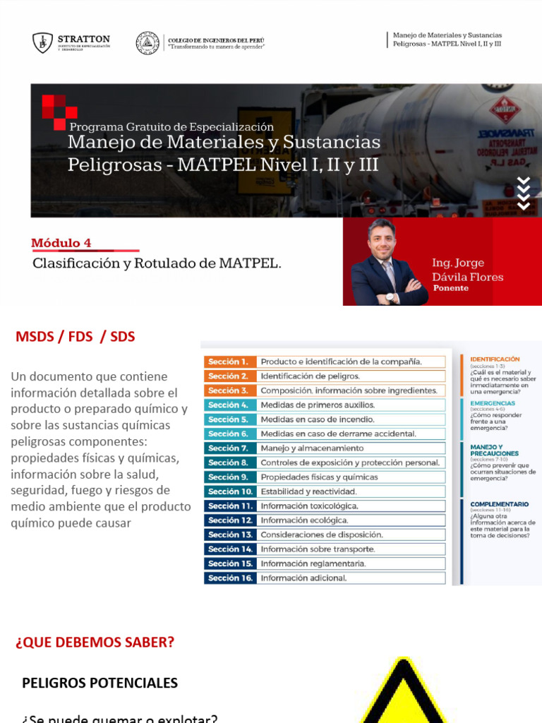 Módulo 04 - Manejo de Materiales y Sustancias Peligrosas MATPEL Nivel I II III | PDF ...