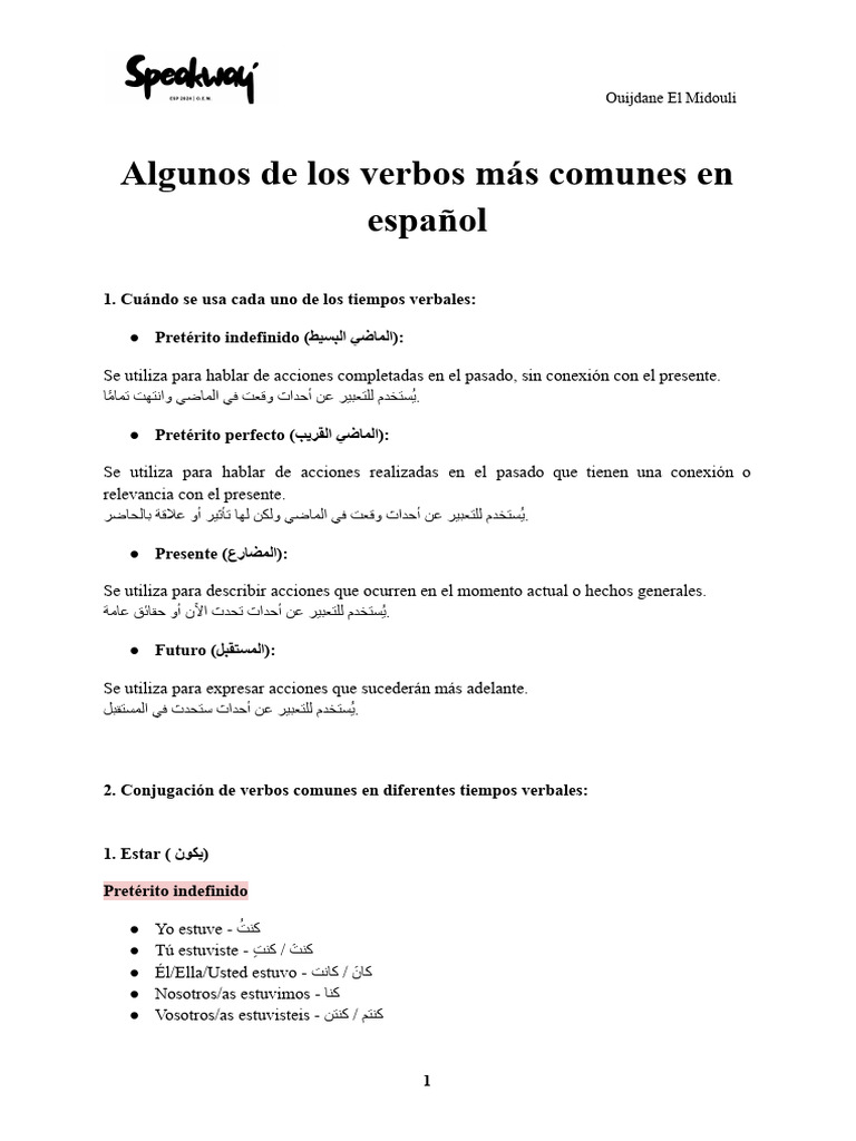 Verbos Comunes en Español y Tiempos | PDF | Verbo | Relaciones sintácticas