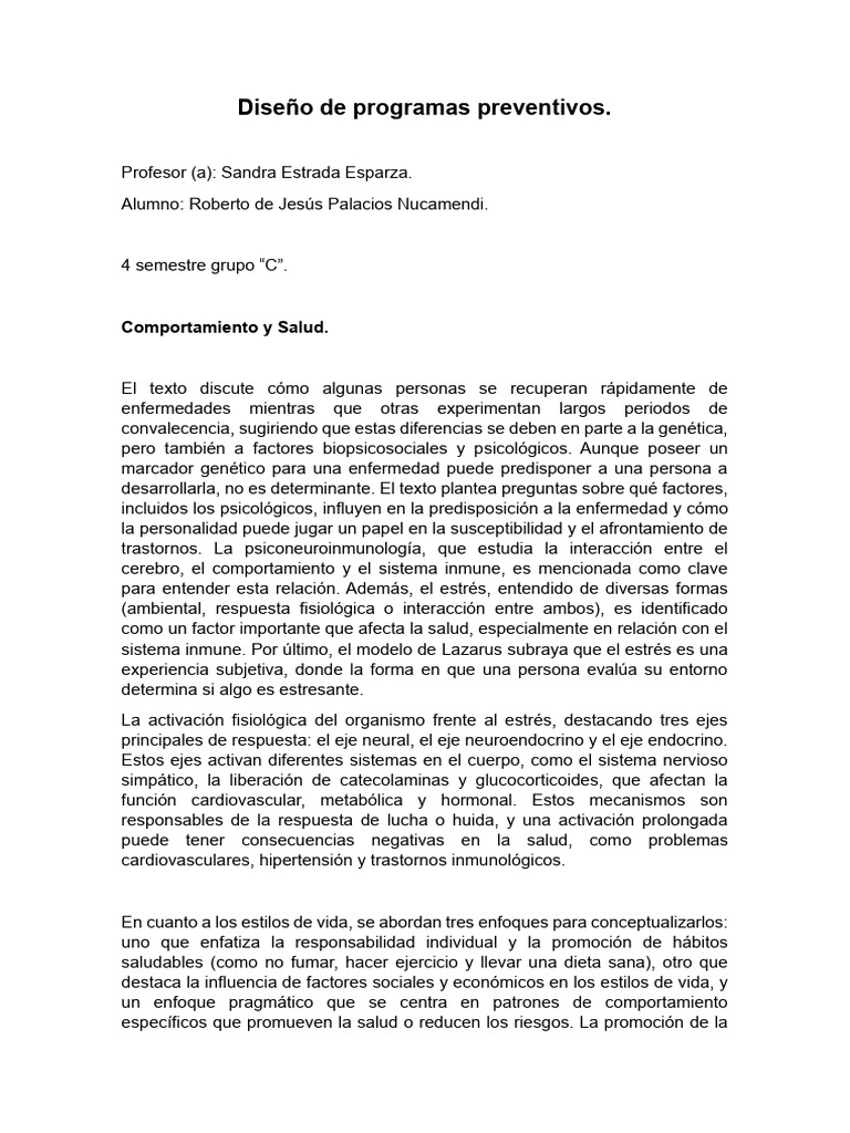 Diseño de programas preventivos | PDF | Sistema inmune | Estrés (biología)