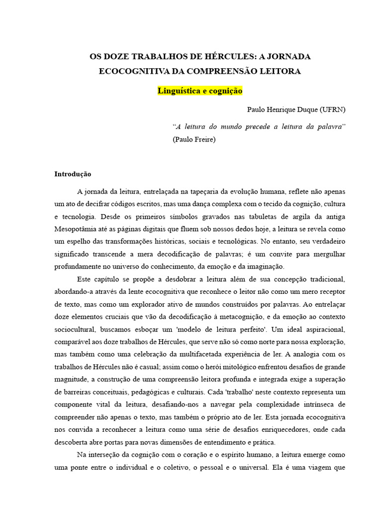 Duque - 2024 - Os Doze Trabalhos de Hércules | PDF | Linguística | Pedagogia