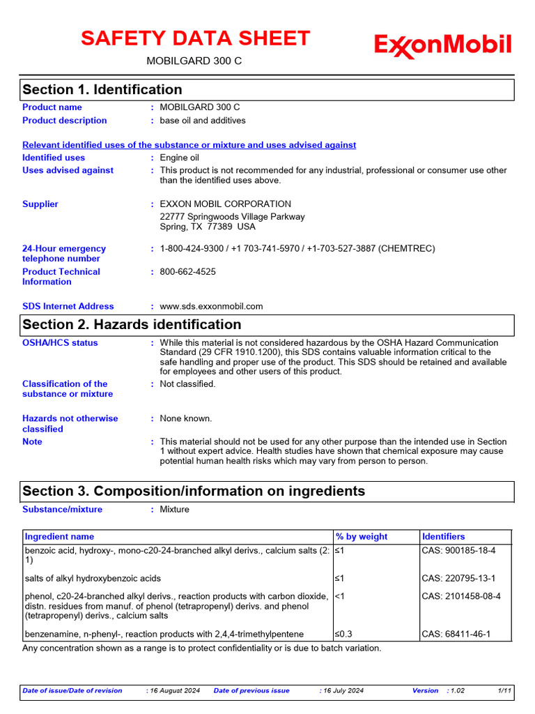 Mobilgard 300 C Safety Data Sheet | PDF | Viscosity | Chemistry