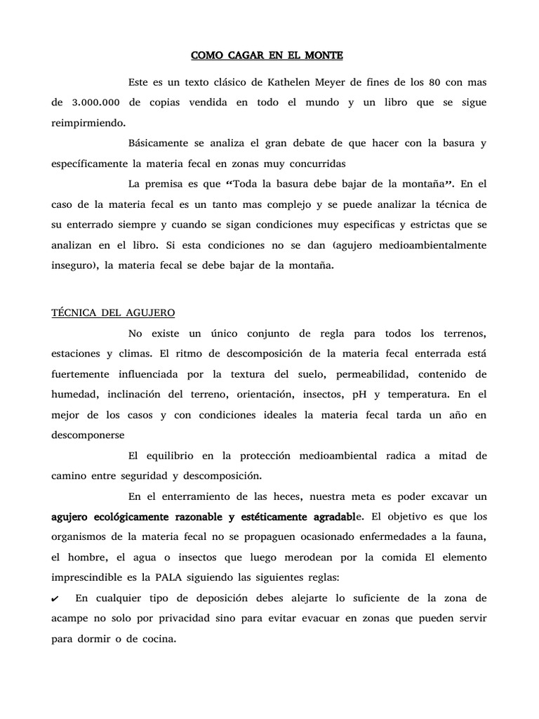 Cómo Cagar en El Monte (Resumen) | PDF | Heces | Suelo