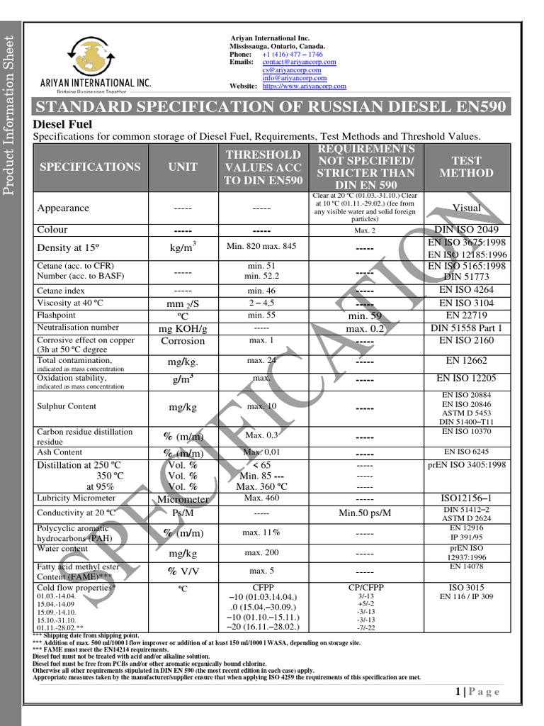 EN 590 Diesel Fuel Specifications | PDF | Diesel Fuel | Fuels