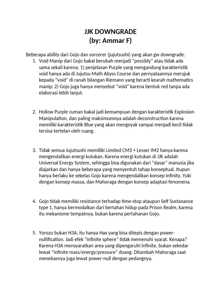Downgrade Kemampuan Jujutsushi JJK | PDF