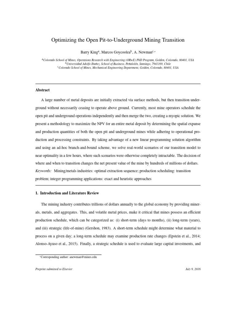 Open Pit to Underground Mining Optimization | PDF | Mining