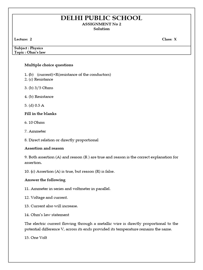 Assig Lec2 X Solution Electricity | PDF