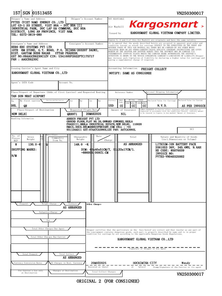 Hawb Final - VN250300017 | PDF | Cargo | Supply Chain Management