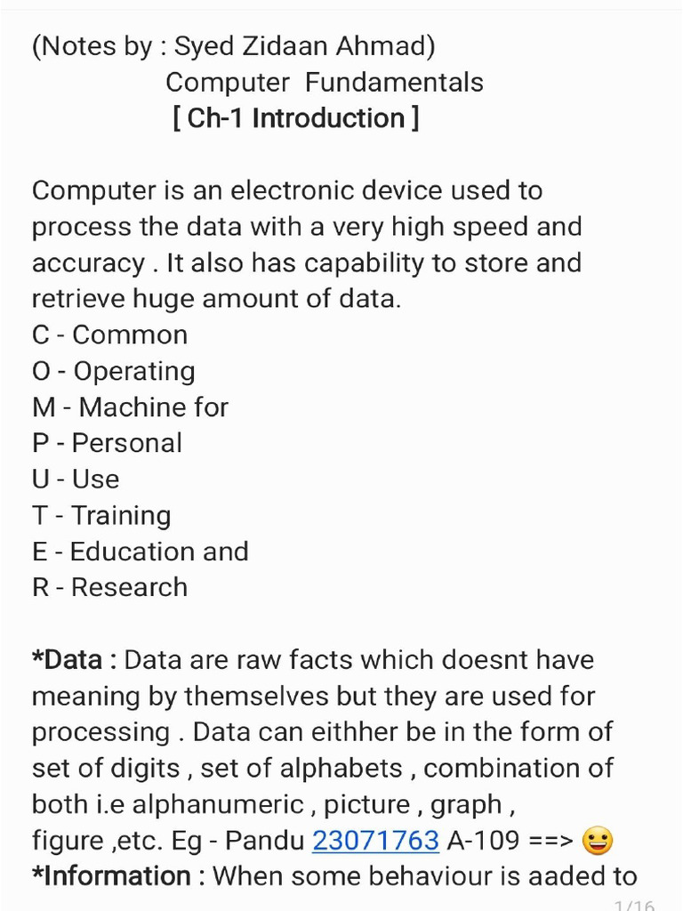 Ch1 Introduction (Computer Fundamentals) | PDF