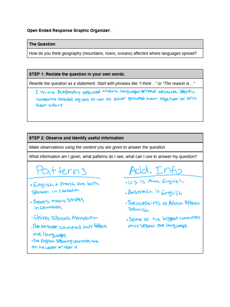 Open-Ended Response Activity | PDF