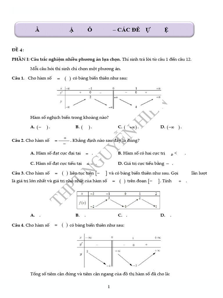 De Tham Khao Cuoi Hoc Ky 1 Toan 12 Cau Truc Trac Nghiem Moi de So 4 10 ...