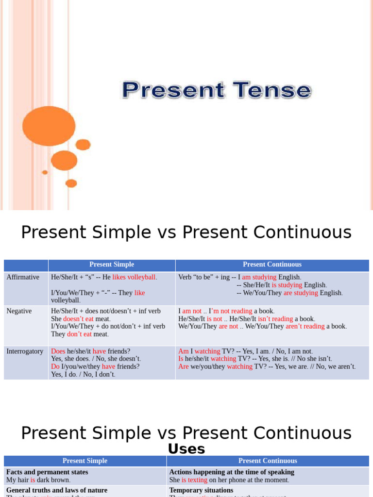 Present Tenses - FCE 2nd Year | PDF | Linguistics | Grammar