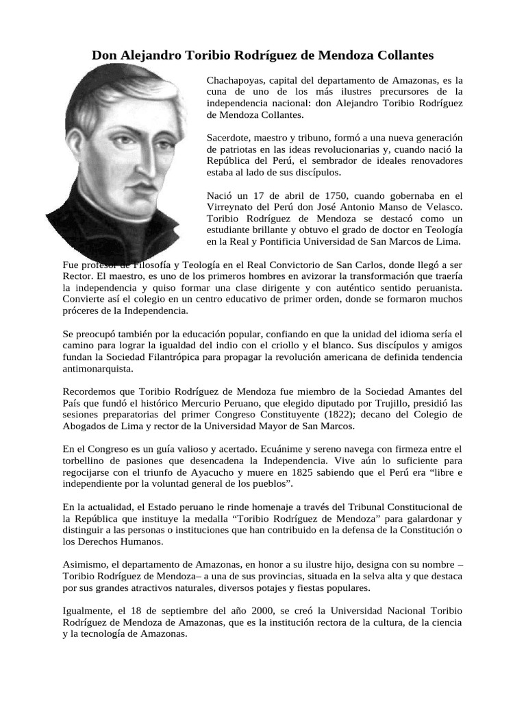 Don Alejandro Toribio Rodríguez de Mendoza Collantes | PDF