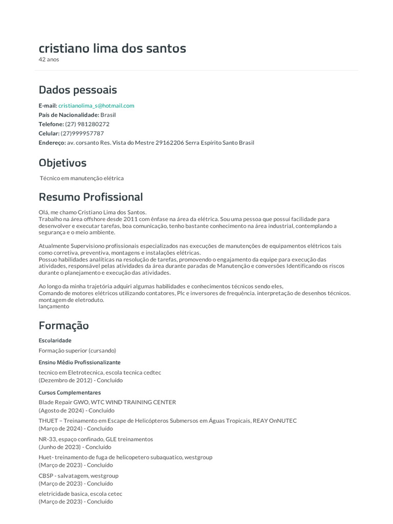 Cristiano Lima - Espirito Santo | PDF | Eletricista | Motores