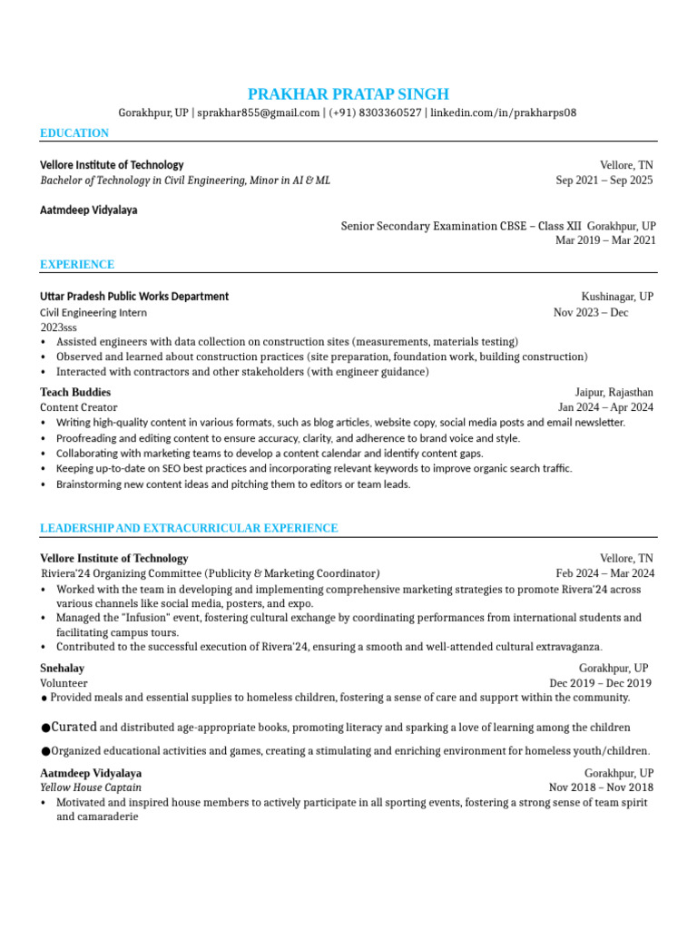 Prakhar Pratap Singh Resume | PDF | Human Communication
