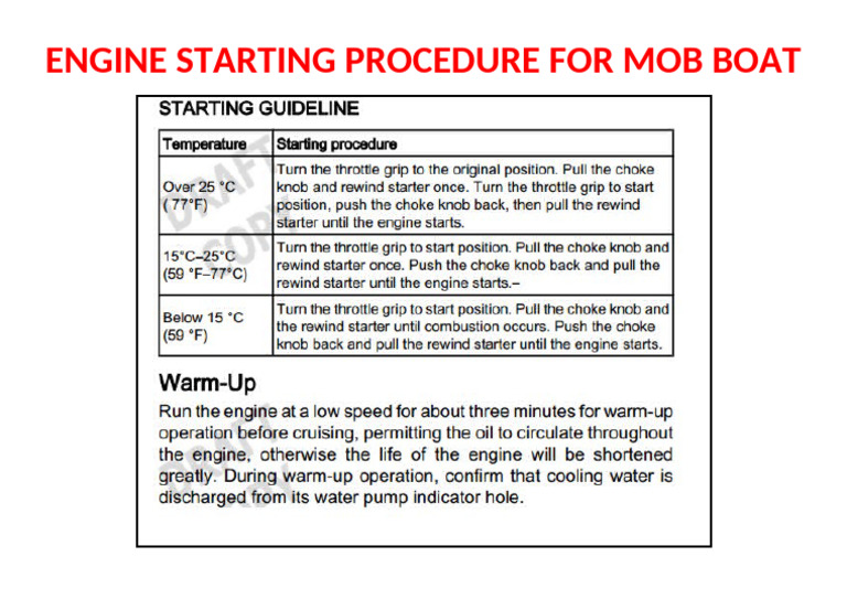 Engine Startig Procedure For MOB Boat | PDF