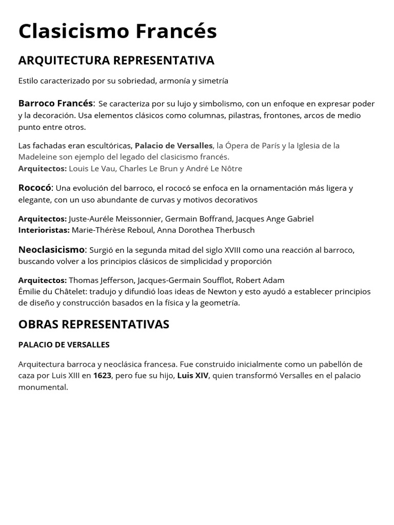 Clasicismo Francés: Estilos y Obras Clave | PDF | Palacio de Versalles ...
