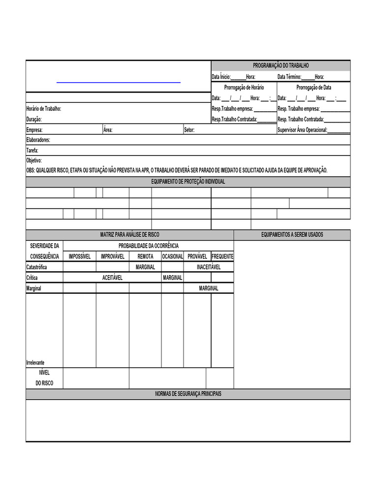 modelo de APR - Análise Preliminar de Risco | PDF | Desperdício