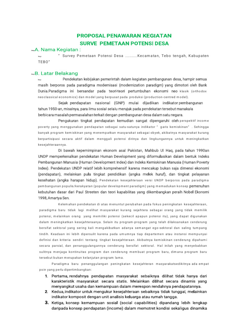 Draf pengajuan surve pemetaan potensi desa | PDF