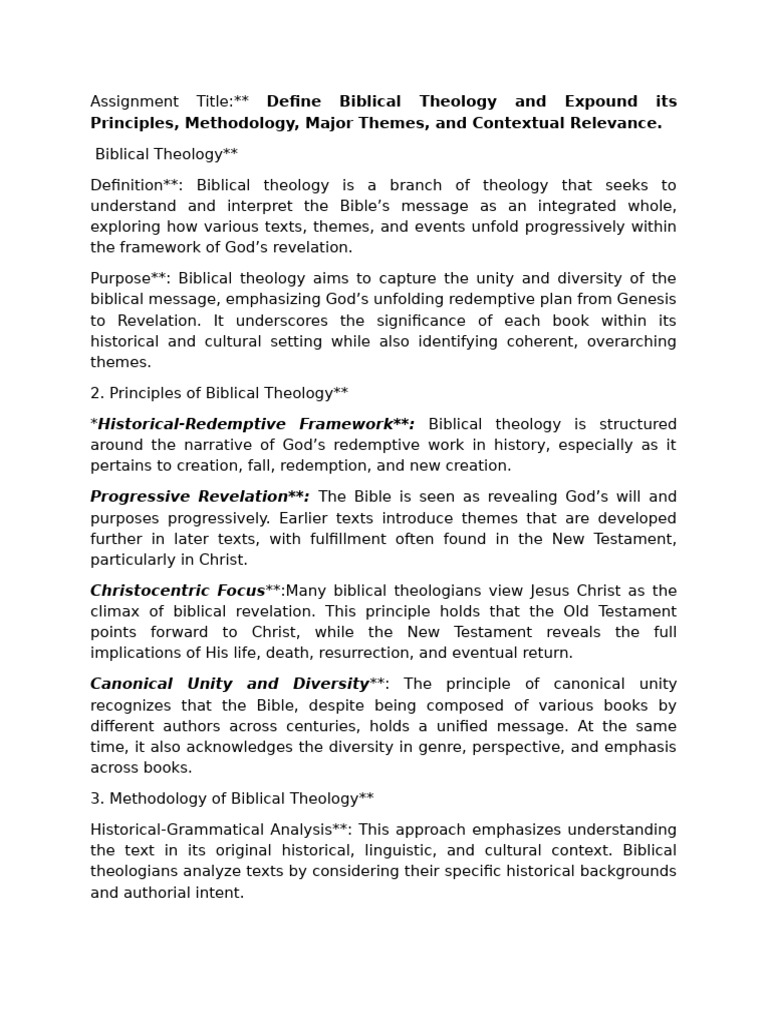 Understanding Biblical Theology Principles | PDF | Image Of God | Bible