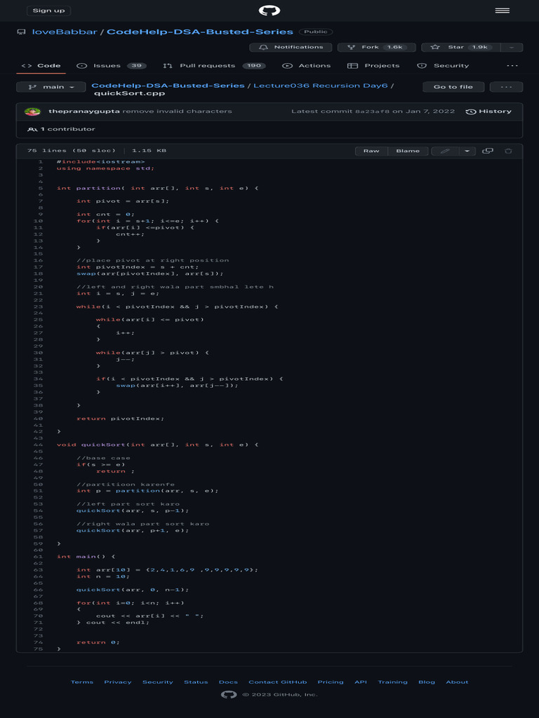 CodeHelp-DSA-Busted-SeriesquickSort - CPP at Main loveBabbarCodeHelp-DSA-Busted-Series GitHub ...