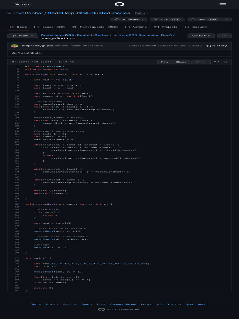 CodeHelp-DSA-Busted-SeriesmergeSort - CPP at Main loveBabbarCodeHelp-DSA-Busted-Series GitHub ...