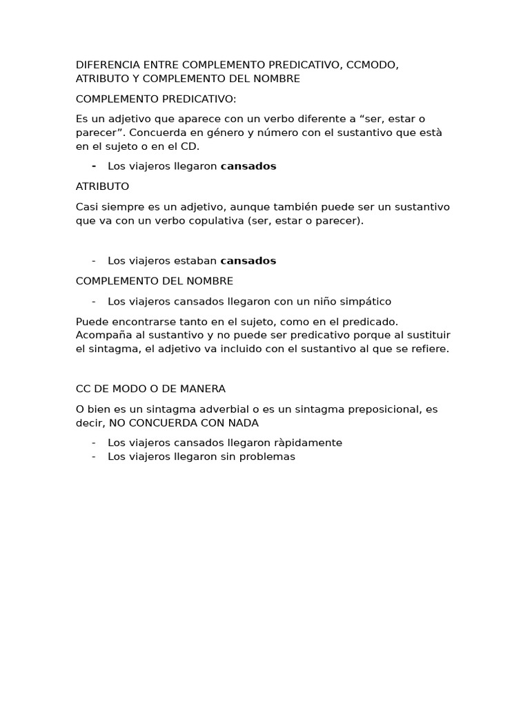 Diferencia Entre Predicativo, Atributo, Cn y Cc Modo | PDF