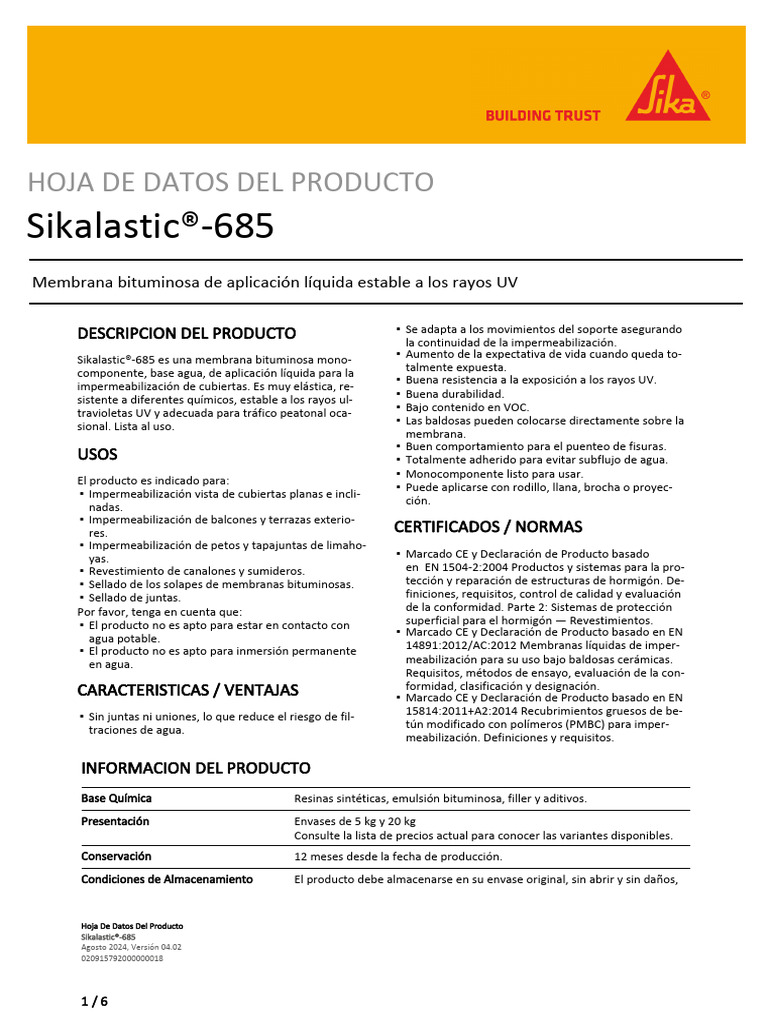 Sikalastic 685 | PDF | Hormigón | Agua