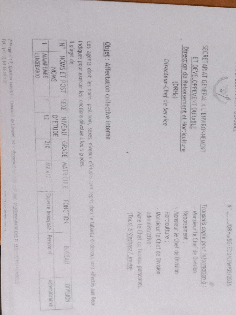 Affectation Interne Richard | PDF